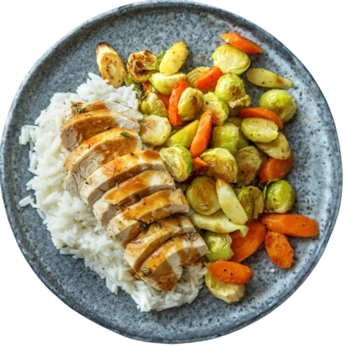 Cepeškrāsnī cepta vista un dārzeņi ar basmati rīsiem un citronu timiān ...